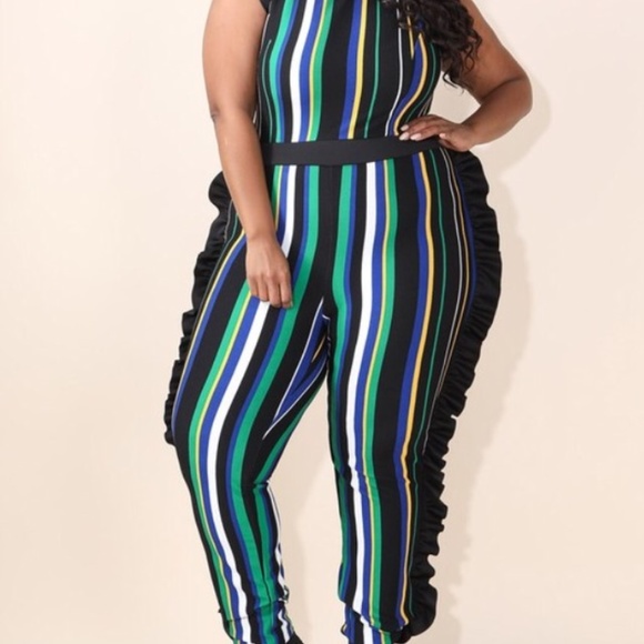 Pants & Jumpsuits | New Multicolor Striped Jumpsuit With Ruffles | Poshmark